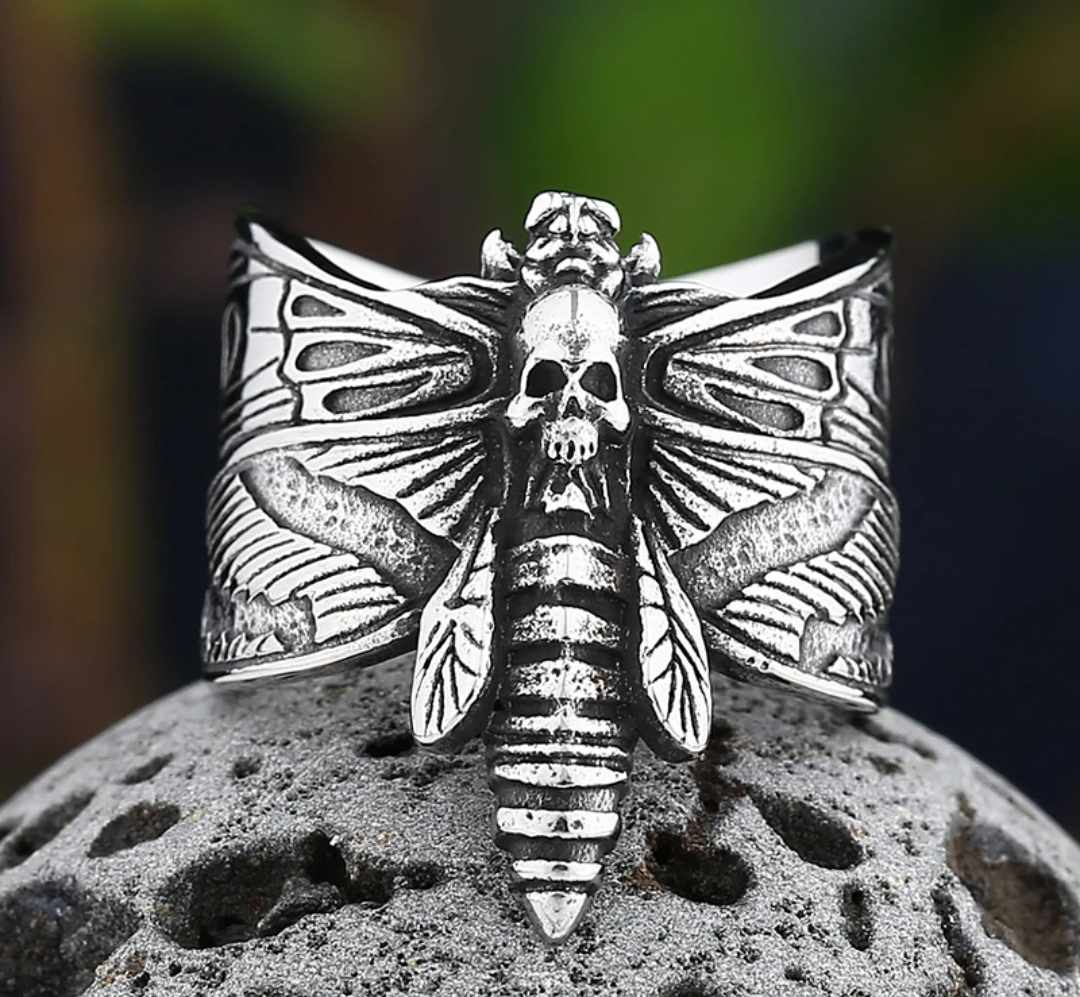 Stainless Steel Moth Ring - De's Cavern