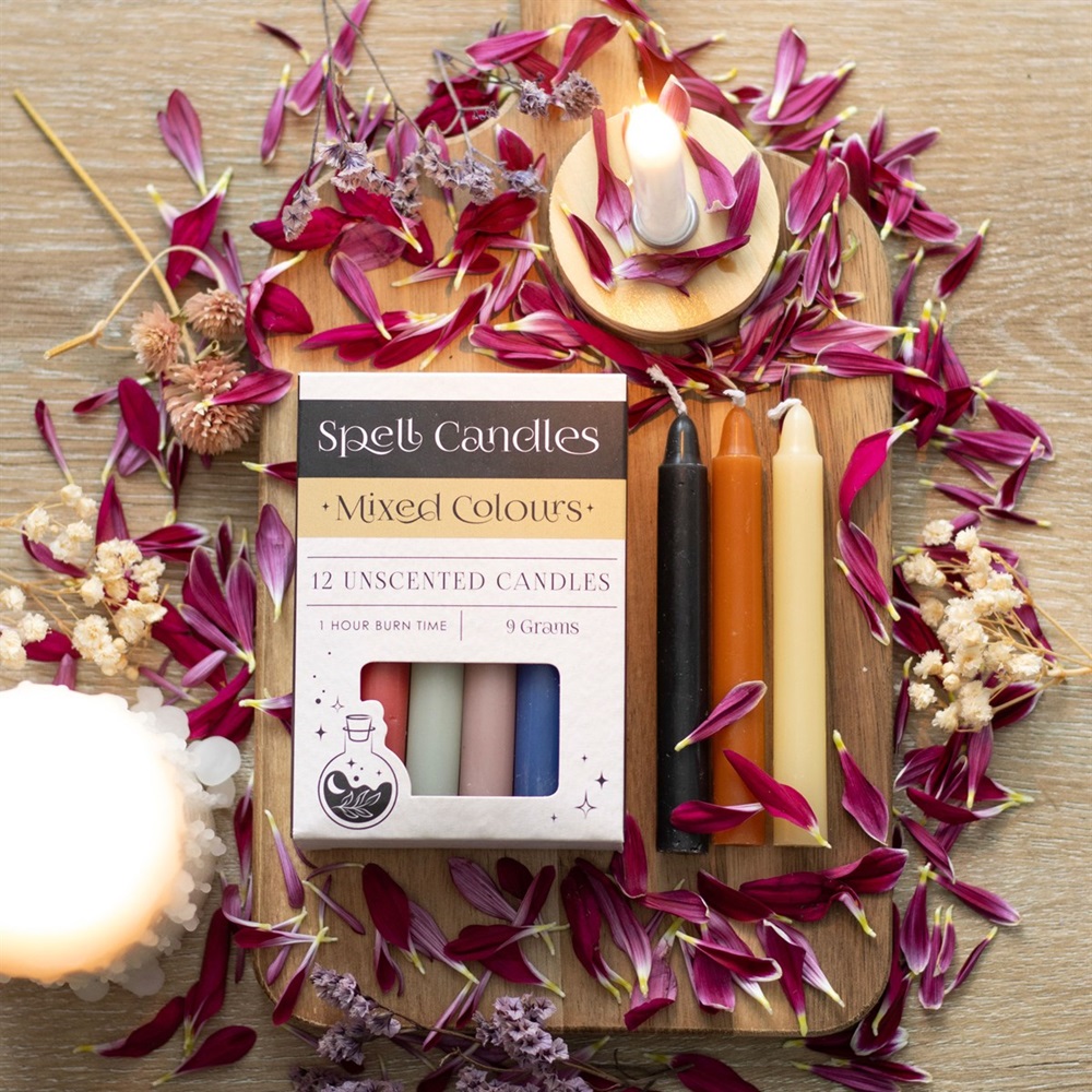 Set Of 12 Mixed Colour Unscented Spell Candles - De's Cavern